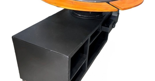 Gratar cu plita rotunda 650 x 950, tabla 10mm, cu margine de lemn